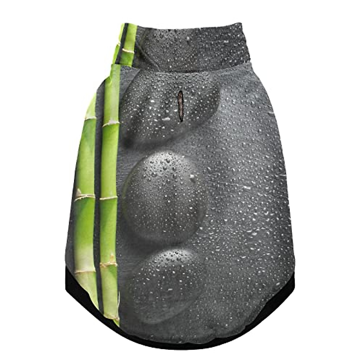 Black Zen Basalt Stones with Dew Green Bamboo on Dark Pet Winter Vest Coat with Hanging Holes, Windproof Fleece Extra Warm Dog Cat Jacket Sweater Clothes Apparel for Cold Weather S