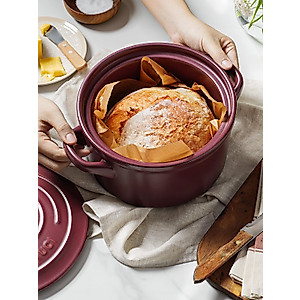 LE TAUCI 3 Quart Dutch Oven Pot with Lid, for No Knead Bread Baking, Sourdough Loaf, Non-Coated & Non-Toxic Ceramic Small Bread Oven Pan, Use as Non-Stick Soup & Stew Pot, Burgundy Red