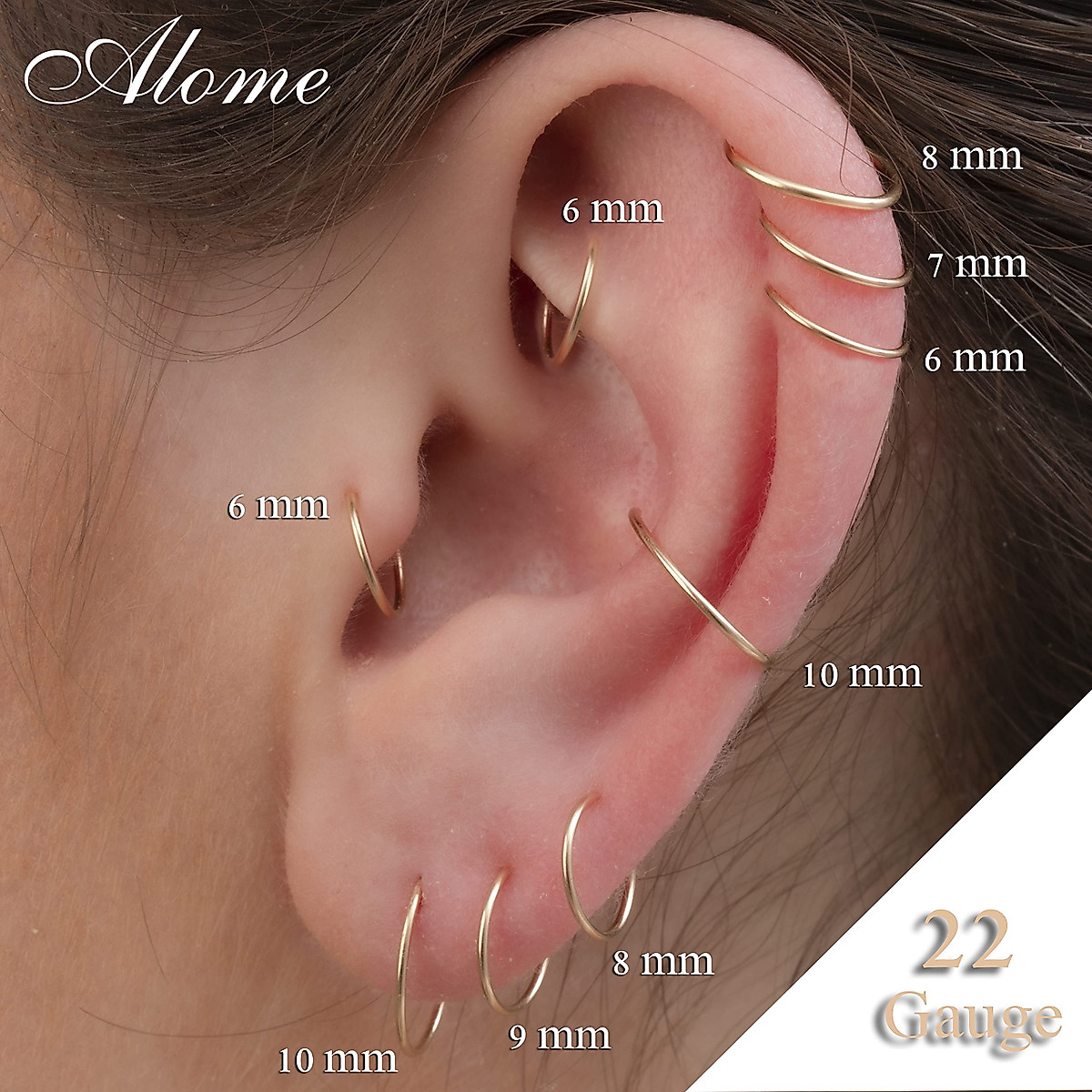 14K Gold Filled Small Hoop Earrings for Cartilage Nose, Tiny Thin 7mm Piercing Hoop Ring 22 Gauge (Gold, 7mm 22 gauge / 1 pair)