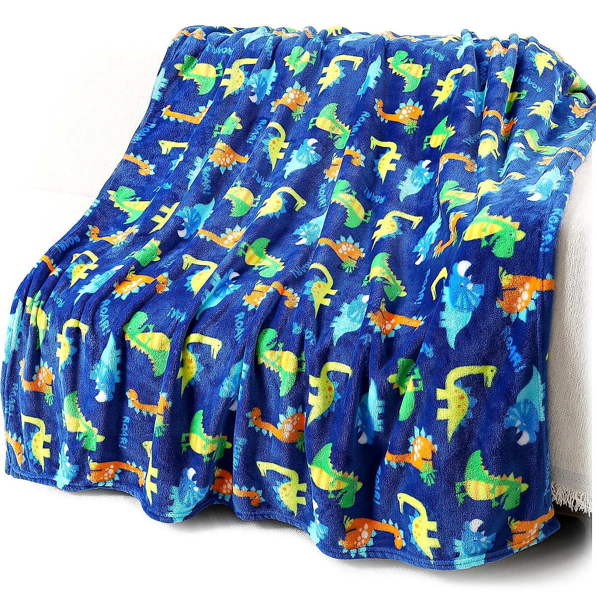 Warm Soft Toddler Fleece Blankets for Boys with Dinosaur Pattern Print - Cozy Fuzzy Plush Flannel Kids Throw Blanket for Daycare & School - 50x60 inches