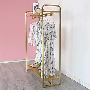 HOMEKAYT Gold Clothing Rack Modern Boutique Display Rack with 2-Tier Shelf Full Metal Garment Rack Multiple Uses Hanging Rack for Home and Retail (47.2’’L)
