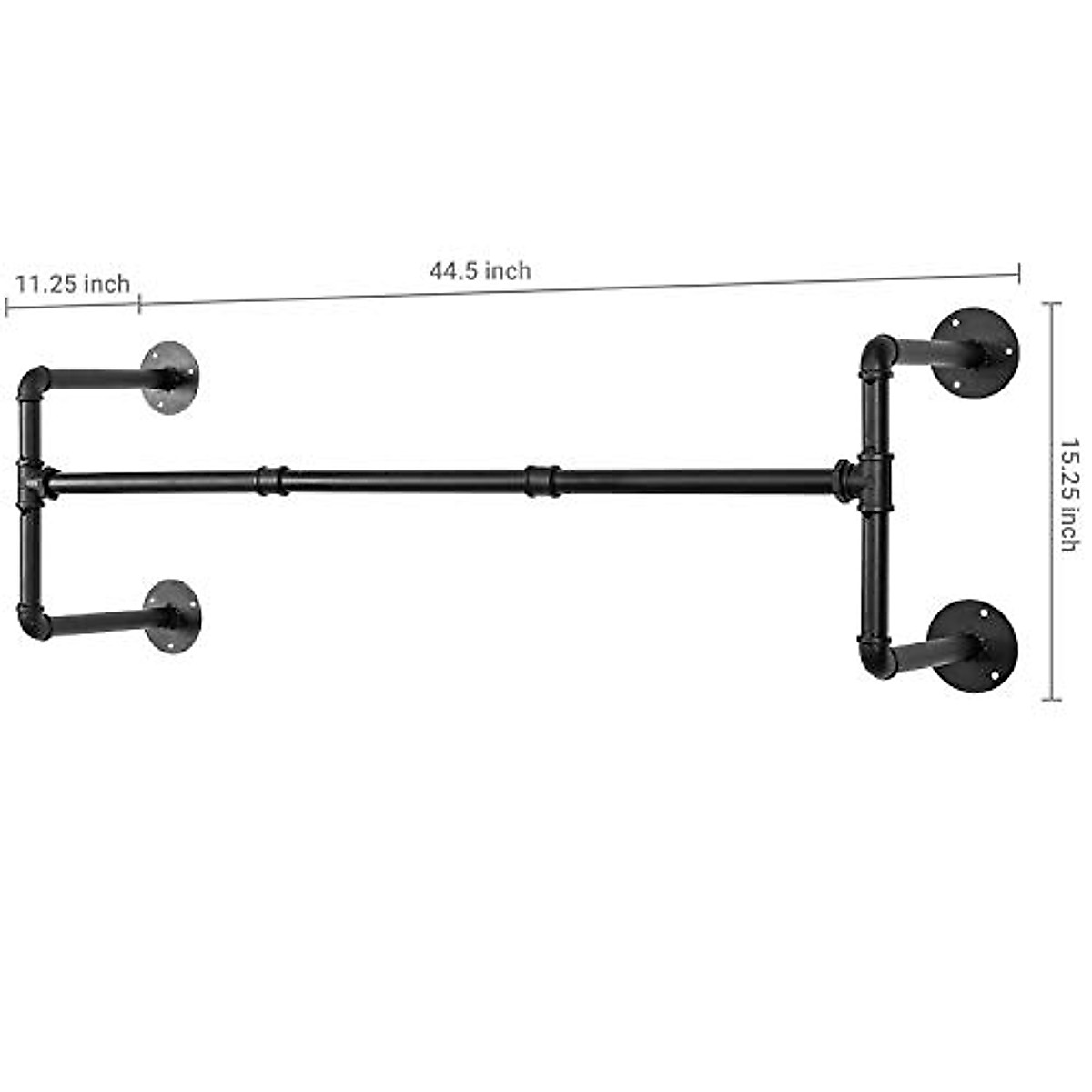 MyGift Wall Mounted Industrial Black Metal Clothes Rod Rack Hanging Garment Bar with Realistic Pipe Bar for Closet Storage and Retail Display