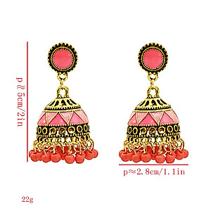 idealway 4-6 Pairs Indian Jhumka Jhumki Drop Dangle Earrings for Women Mexico Gypsy Enamel Earrings Ethnic Style Golden Ball Pendant Earrings Female (AA)