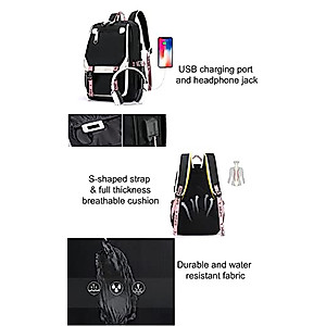 Rcuyyl Backpack Laptop bag School Bag Bookbag with Men Women USB Charging&Headphone Port Casual Daypack Outdoor Daypack (Black Pink,One Size)