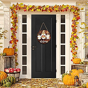 Interchangeable Seasonal Gnome Welcome Sign for Front Door Decor Rustic Wooden Welcome Sign with 10 LED Lights,12 Inches Modern Farmhouse Wall Home Sign for Holiday Halloween Thanksgiving Christmas