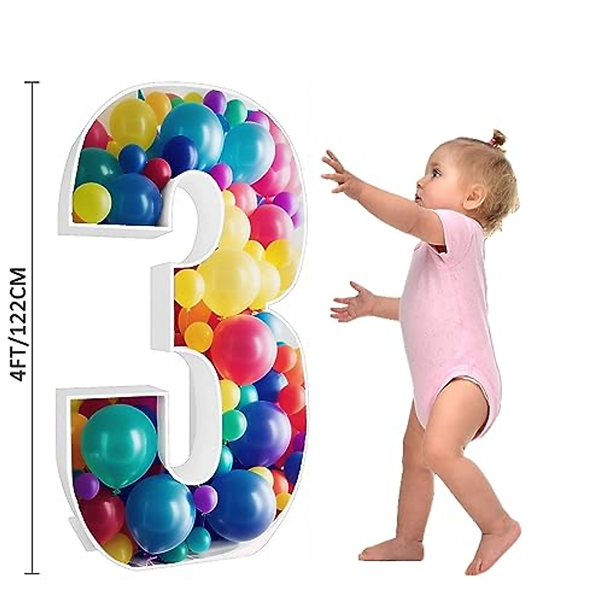 4FT Large Marquee Numbers, Marquee Light Up Numbers, Mosaic Numbers for Balloons, Number 3 Balloon Frame, Marquee Light Up Numbers for 30th Birthday Decorations, Anniversary Party Decor Foam Board