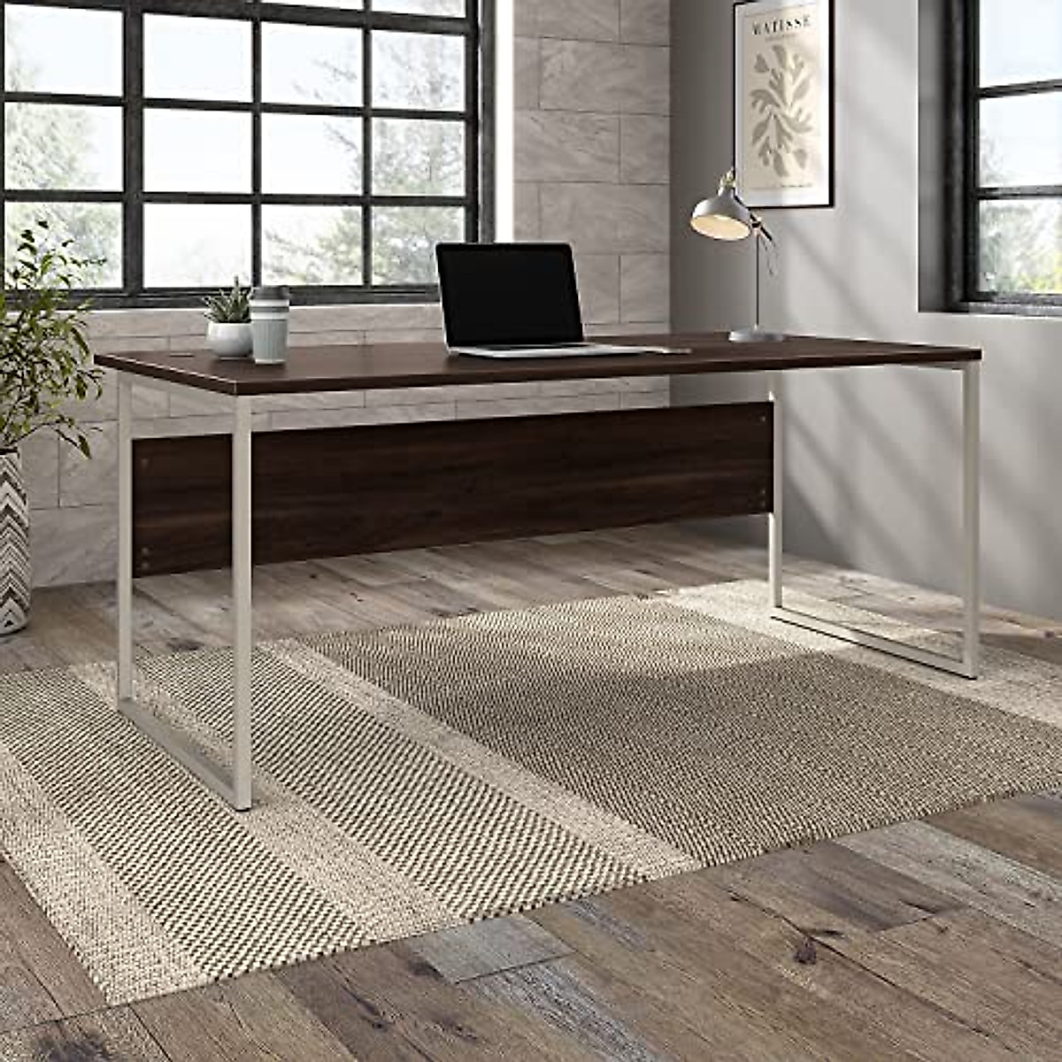 Bush Business Furniture Hybrid Computer Table Desk with Metal Legs, 72W x 36D, Black Walnut