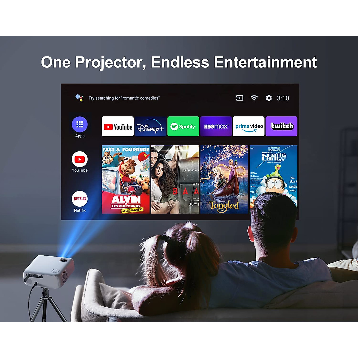 5G WiFi Bluetooth Projector 4K Support, 450 ANSI Native 1080P WIMIUS W6 Outdoor Movie Projector with 300" Display , 4P/4D Keystone, 50% Zoom, Video Projector Compatible iOS/Android/TV Stick/PS4/PPT