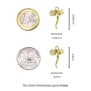 Lucchetta - Italian Horn Pendant with Dice and Clover - Lucky Charm Jewelry 14 kt Yellow Gold, Womens 14k Charms for Necklaces up to 4mm, Authentic Fine Jewelry from Italy