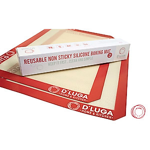 D'Luga 2-pack Non-Stick Silicone Baking Mat, Reusable Heat-Resistant Liner for Baking Pans and Cookies, Easy & Convenient, 16.5"x11.6" size, No oil Greasing Needed, Food-Grade Quality.