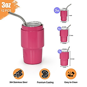 FECBK 3 oz Mini Tumbler Shot Glass with Straw and Lid 12 Pcs Sublimation Shot Glasses Tumblers Stainless Steel Mini Shot Glasses with Lids for Wedding Party Whiskey Cocktail Bar, 12 Colored
