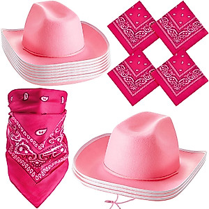 Tarpop 24 Pieces Pink Cowgirl Hat Feather with Paisley Bandanas for Western Cowgirl Party Costume Accessories(Cute Style)