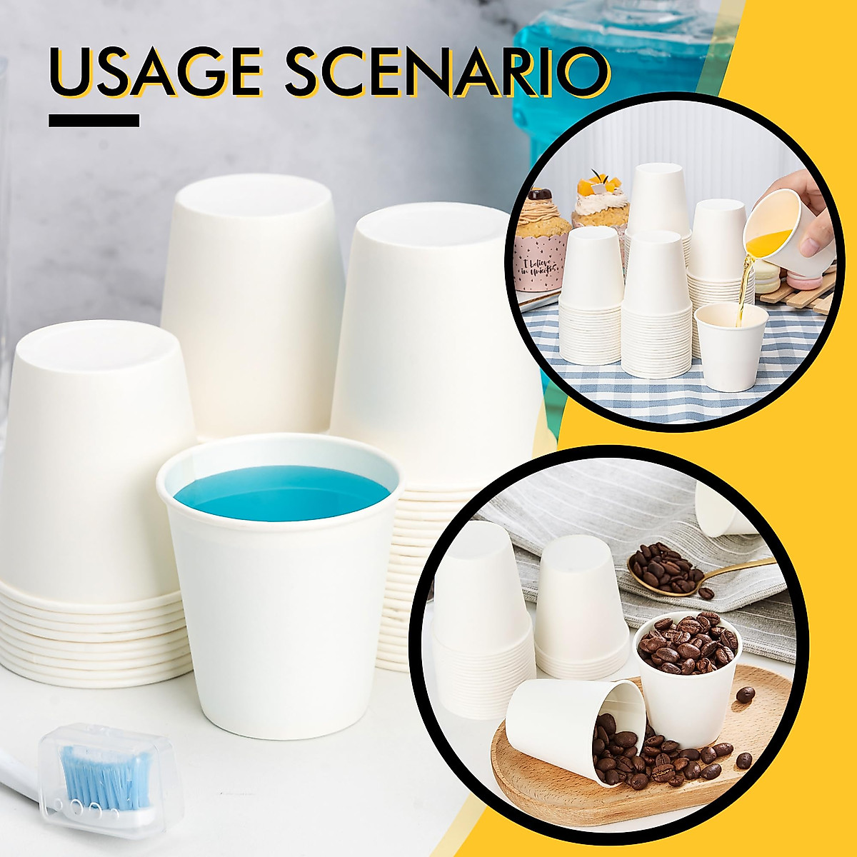 RACETOP [300 Pack] Paper Cups 3 oz, Bathroom Cups 3 oz, Disposable Bathroom Paper Cups, Small Mouthwash Cups, Ideal for Party, Travel, Events, Picnic, BBQ