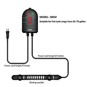Submersible Aquarium Heater Fish Tank Heater with Dual Temperature Displays and Temp Controller Adjustable for Turtle Betta Fish Tank