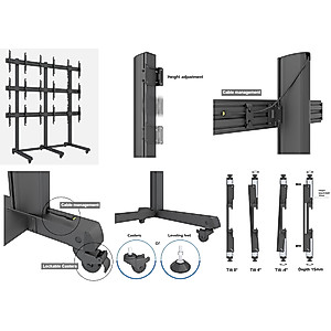 3x3 Video Wall Rolling Mount Cart Display with Micro Adjustment Arms Vesa Universal TV Television