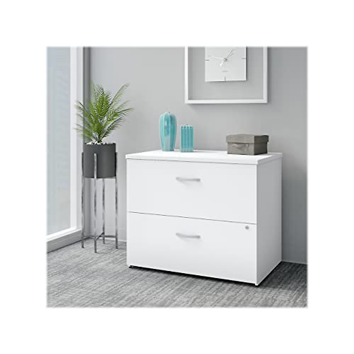 Bush EO109WHSU 2-Drawer Lateral File Cabinet Locking Ltr/Lgl Pure White 35.67-Inch