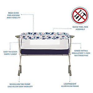 Dream On Me Flora Baby Bassinet in Floral Bloom, Lightweight and Portable Travel Bassinet with Carry Bag, Five Adjustable Height Position, Mattress Pad Included