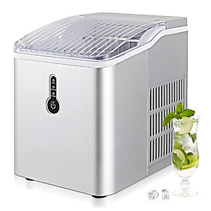 Electactic Ice Maker Countertop, Efficient Easy Carry Ice Maker, Self-Cleaning Ice Maker with Ice Scoop & Basket, 9pcs/ 8mins 26.6Lbs Per Day for Home/Office/Kitchen, Silver (Z3912)