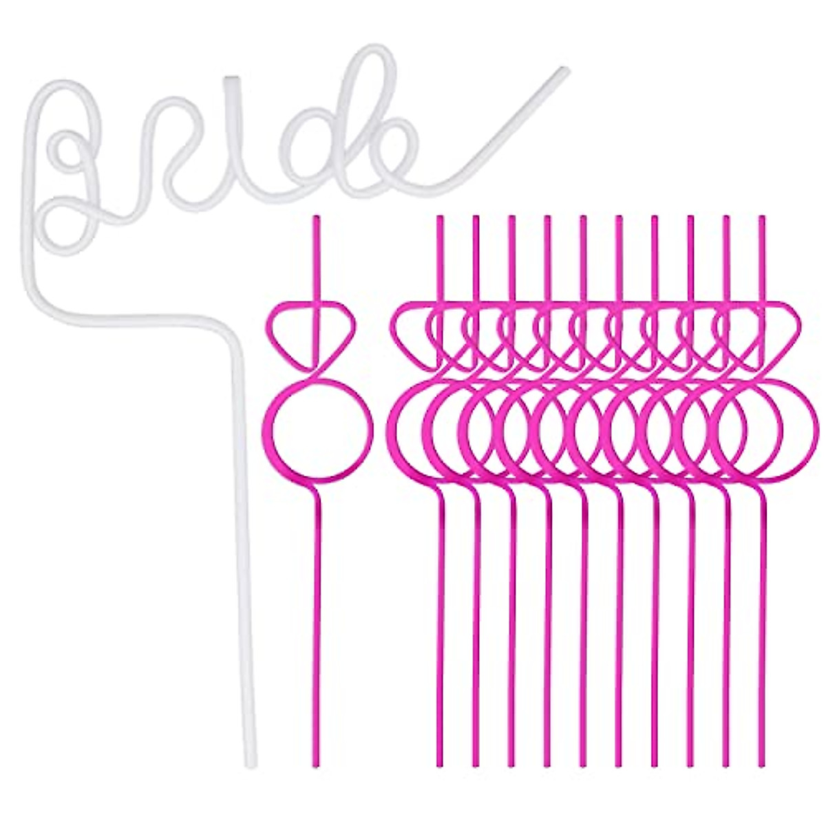 Fibye 12 Pcs Reusable Bachelorette Party Decorations Straws Set: 1 White Large Bride Straw & 11 Pink Diamond Ring Straws; Bridal Shower Engagement Wedding Party Supplies; Bride Gifts, 12.6''