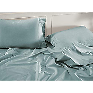 LANE LINEN 100% Organic Cotton Cloud Blue Twin-Sheets Set 3-Piece Pure Long Staple Percale Weave Soft Bedding Sheets for Bed Breathable Fits Mattress Upto 15" Deep