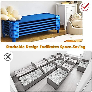 Fireflowery Toddler Daycare Cots, Stackable Kids Cots for Sleeping, Resting, Naptime Cot w/Easy Lift Corners, Great for Nursery, Preschool, Home, Pack of 6, Dark Blue
