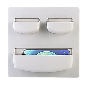 Shelves for Wall Storage Self-Adhesive Non-Drilling Wall Shelf Wall Mounted Organizer with Pockets for Bedroom Bathroom Kitchen Decor, Gray, 1PCS