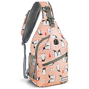 ZOMAKE Sling Bag, Penguin Pink, Nylon, 5 Separate Compartments, 10" iPad Compartment, Anti-Theft, Adjustable Reversible Shoulder Strap, Water Resistant