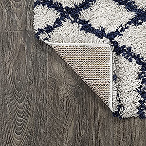 JONATHAN Y SHG104B-8 Sineu Moroccan Diamond Shag Indoor Area-Rug Bohemian Contemporary Modern Geometric Easy-Cleaning High Traffic Bedroom Kitchen Living Room Non Shedding, 8 X 10, Beige/Navy