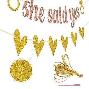 She Said Yes Banner - Just Engaged Decorations, Wedding, Engagement, Bridal Shower Party Decorations ( Rose Gold）