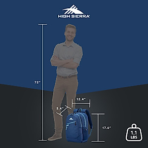 High Sierra Outburst 2.0 Carry-On Daypack Book Bag with Padded Laptop Tablet Sleeve, 360 Degree Reflectivity, Fits Most 15.6" Laptops, 28L, Graphite Blue/True Navy