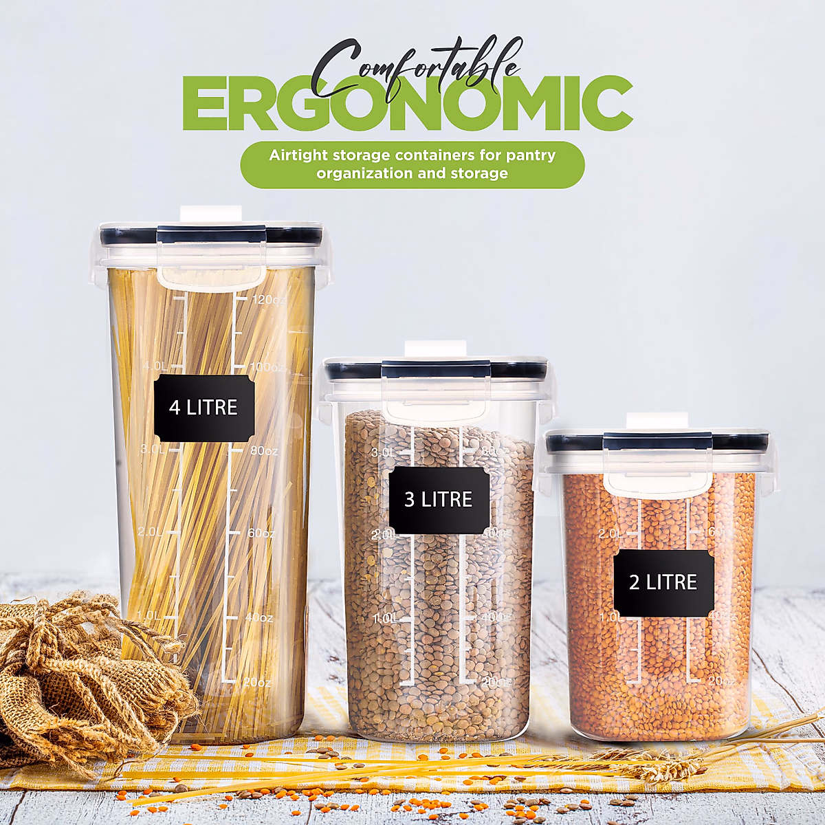 Utopia Kitchen Cereal Containers Storage - Liter Airtight Food Storage Containers & Cereal Dispenser For Pantry Organization And Storage (Clear, 2 Liter Pack of 4)