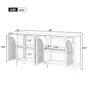 LUMISOL Accent Buffet Cabinet with Rattan Doos, Modern Sideboard and Buffet Table Console Table with Adjustable Shelves for Living Room, White