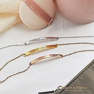 Gold Name Bar Engraved Bracelet Personalized Bracelets for Women Gift for Mom Her Handmade Friendship Bracelets Custom Anniversary Bridesmaid Wedding Gifts Jewelry Birthday Graduation Grandma -12BR