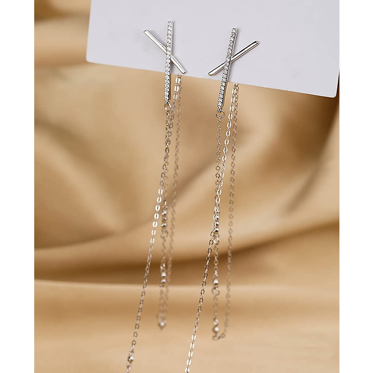 SLUYNZ 925 Sterling Silver CZ Long Dangle Earrings Chain for Women X Long Earrings Tassel 5.9inch (A-Silver)