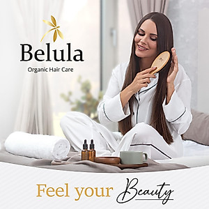Belula 100% Boar Bristle Hair Brush Set (Medium). Soft Natural Bristles for Thin and Fine Hair. Restore Shine And Texture. Wooden Comb, Travel Bag and Spa Headband Included!