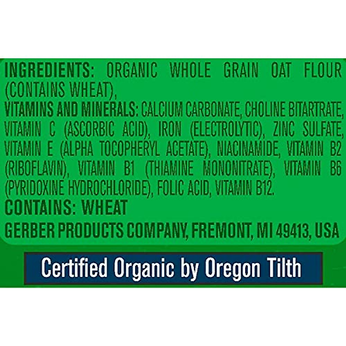 Gerber Baby Cereal Organic 1st Foods, Grain & Grow, Oatmeal, 8 Ounces