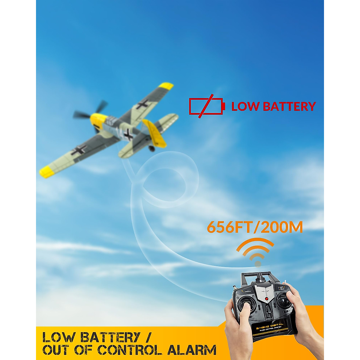 VOLANTEXRC RC Plane, 4 Channel Remote Control Airplane BF109 Fighter RTF with Aileron, Gyro, Aerobatics & 3 Modes Easy to Fly, Hobby Radio Controlled Aircraft for Beginners, Kids & Adults (Yellow)