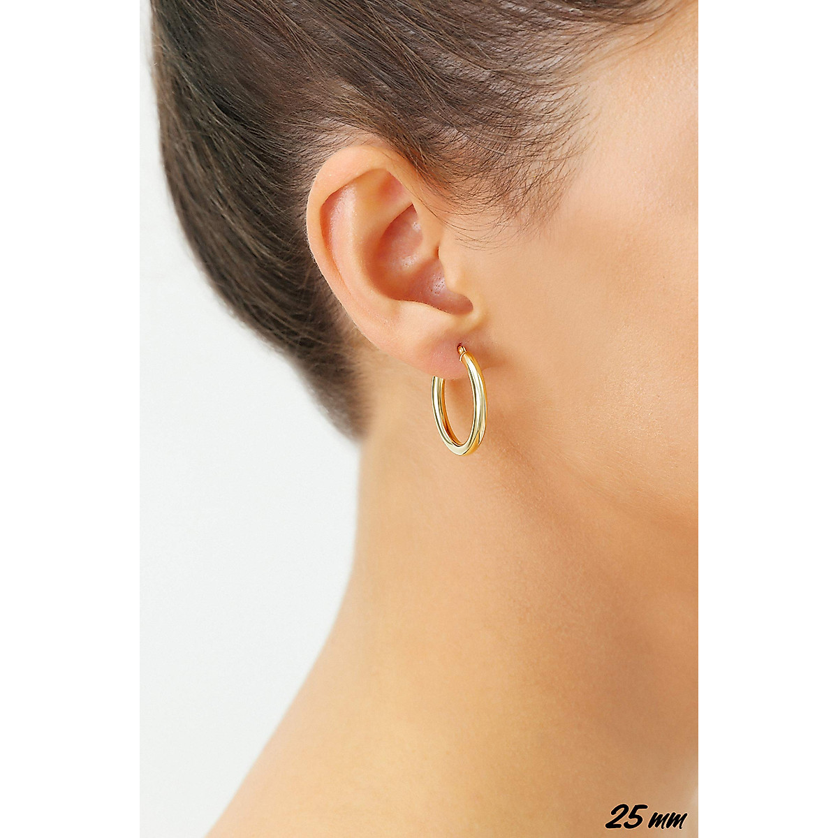 14k Yellow Gold 3mm Tube Round Polished Hoop Earrings -1'' Diameter