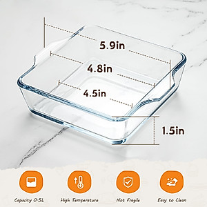 5x5 Small Baking Dish, 2pcs Small Baking Dishes for Oven Air Fryer Safe, 5 Inch Square Glass Small Baking Dish, Mini Casserole Dish with Handle