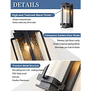 EERU Dusk to Dawn Outdoor Wall Lanterns Large Exterior Porch Lights Wall Mount IP65 Waterproof Outdoor Sconces with Seeded Glass Outside Wall Lamp for House Garage Front Porch Patio