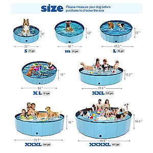 Foldable Dog Pool, YSJILIDE Portable PVC Dog Pet Swimming Pool, Collapsible Plastic Dog Bath for for Large Medium Small Dogs & Kids (M-40'' x 12'', Blue)