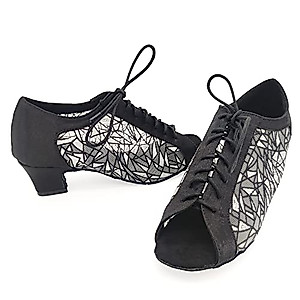 evkoodance Ladies Ballroom Latin Dancing Shoes Woman Mordern ChaCha Samba Tango Salsa Rumba Dance Shoes Customized Heels 4.5CM Black