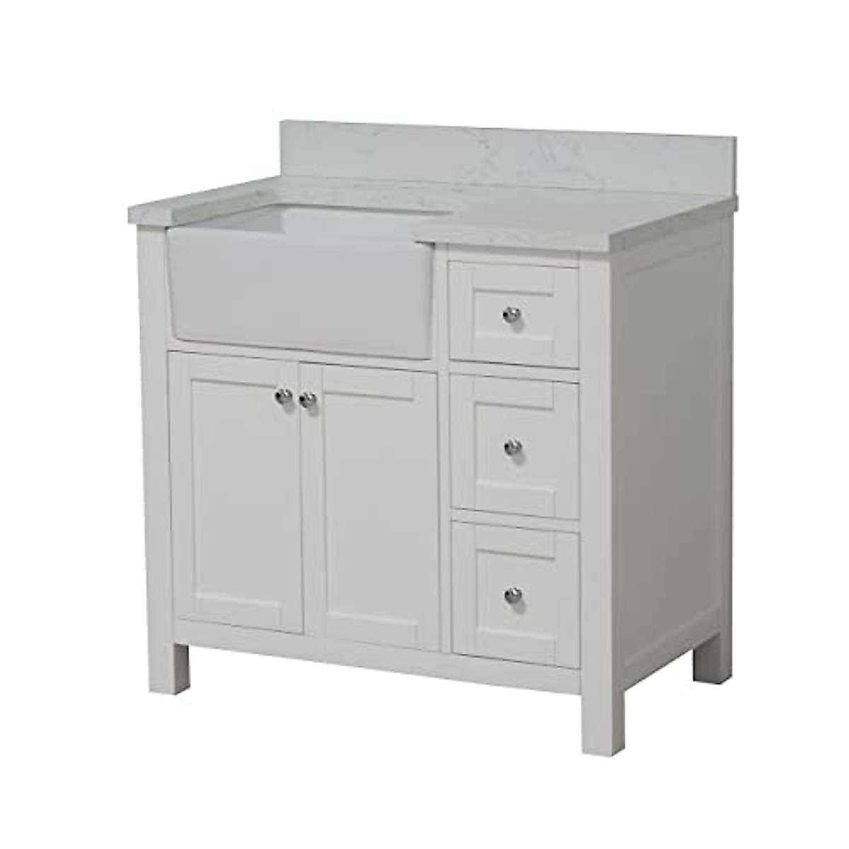 Yorkshire 36-inch Farmhouse Bathroom Vanity (Engineered Marble/White): Includes White Cabinet with Engineered Marble Countertop and White Apron Sink