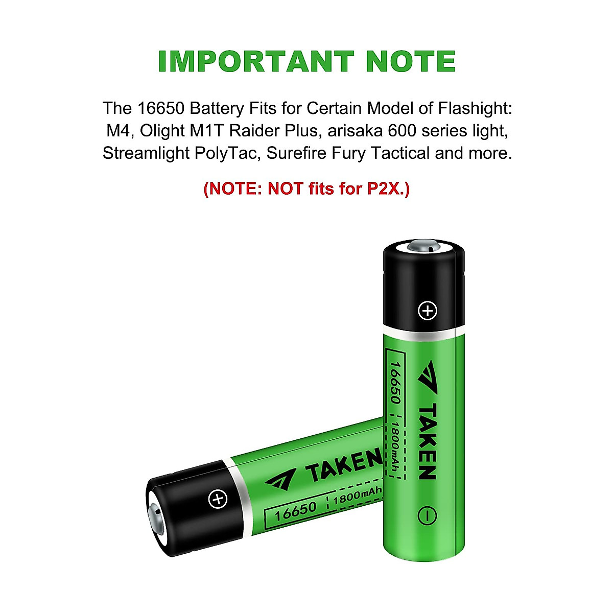 Taken 16650 Rechargeable Battery, 16650 Battery 1800mAh 3.7V Li-ion Rechargeable Battery with Button Top for Flashlights Torches - 1 Pack