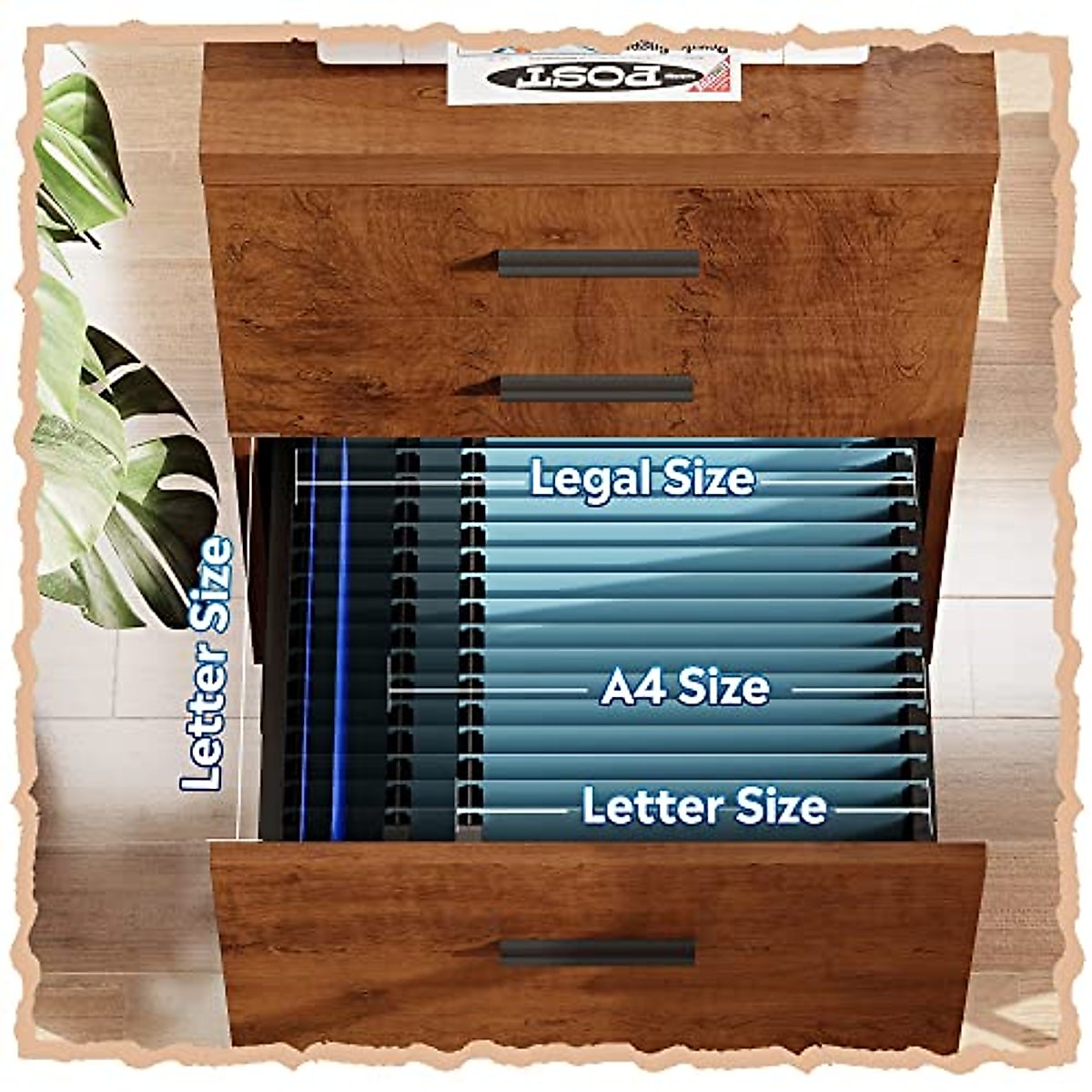 DEVAISE 3 Drawer File Cabinet for Home Office, Wood Under Desk Filing Cabinet, Rolling Printer Stand with Wheels, Walnut