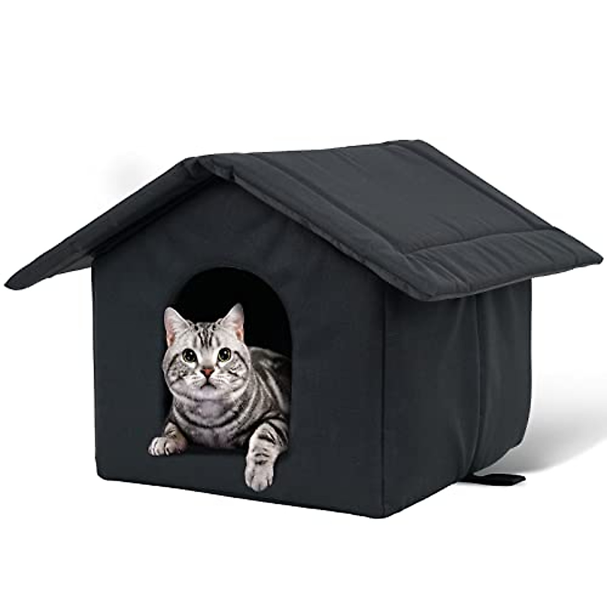 ZWARMY Outdoor Cat House Waterproof - Outside Cat House for Any Weather,Feral Cat Shelter with Waterproof Material for Outdoor and Indoor, Weatherproof Warm Cat Bed 11.8x17.32x12.59Inches（Small,Black）