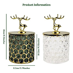 Ezebesta 2PCS Vintage Bathroom Canisters Luxury Small Thick Glass Jar Set Qtip Holder Dispenser for Cotton Ball & Pads Storage Organization Beautiful Decor