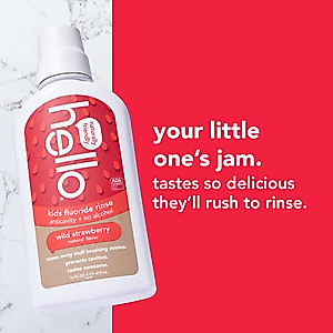 Hello Kids Wild Strawberry Natural Flavor Anticavity Fluoride Rinse - Vegan, Alcohol Free, and SLS Free Mouthwash for Children Age 2 and Up - 16 Ounce (Pack of 3)