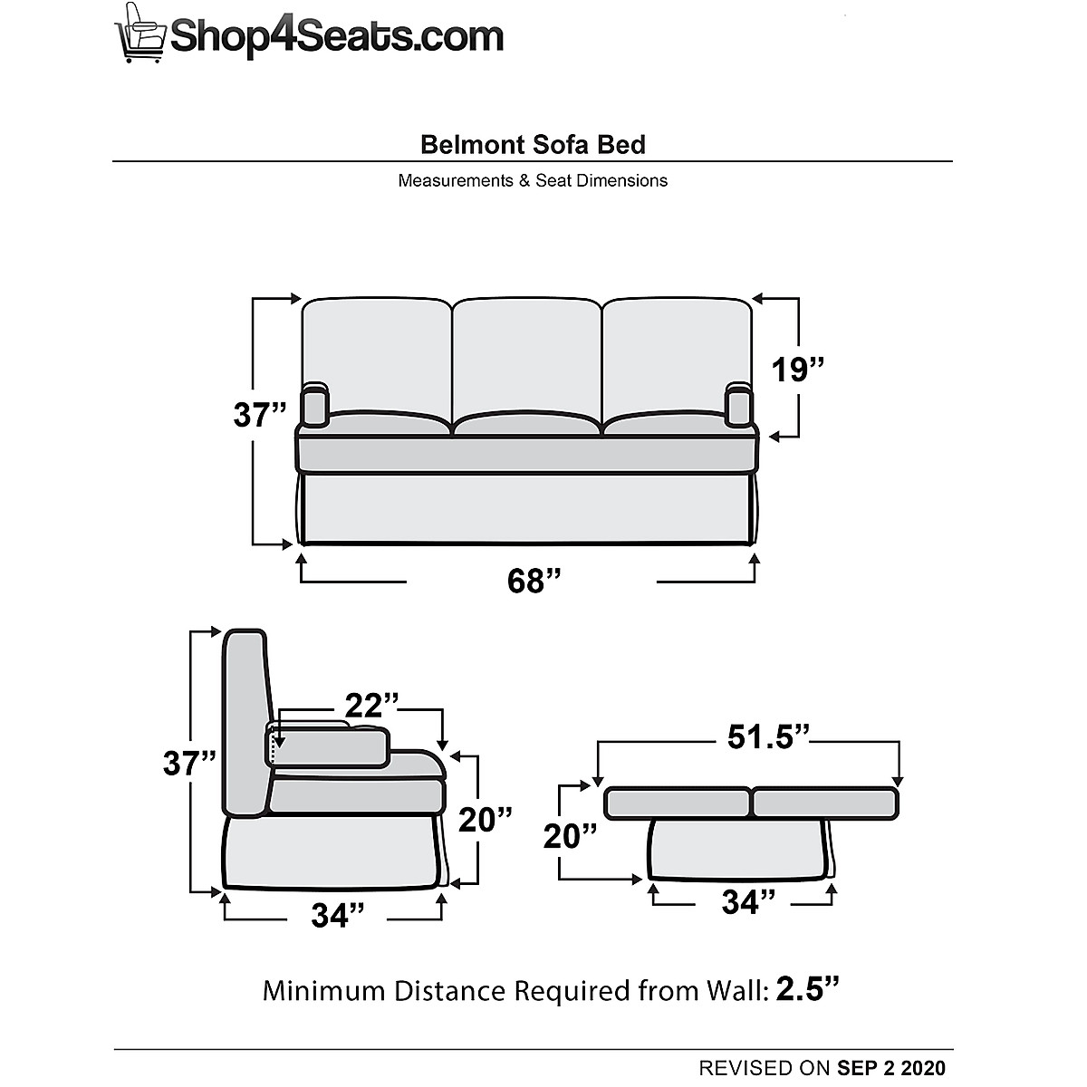 Qualitex Belmont 68" RV Sofa Bed, Ultimate Leather, Full Size Bed, w/Cupholders, Removable, Slide-Out Arms, Fawn