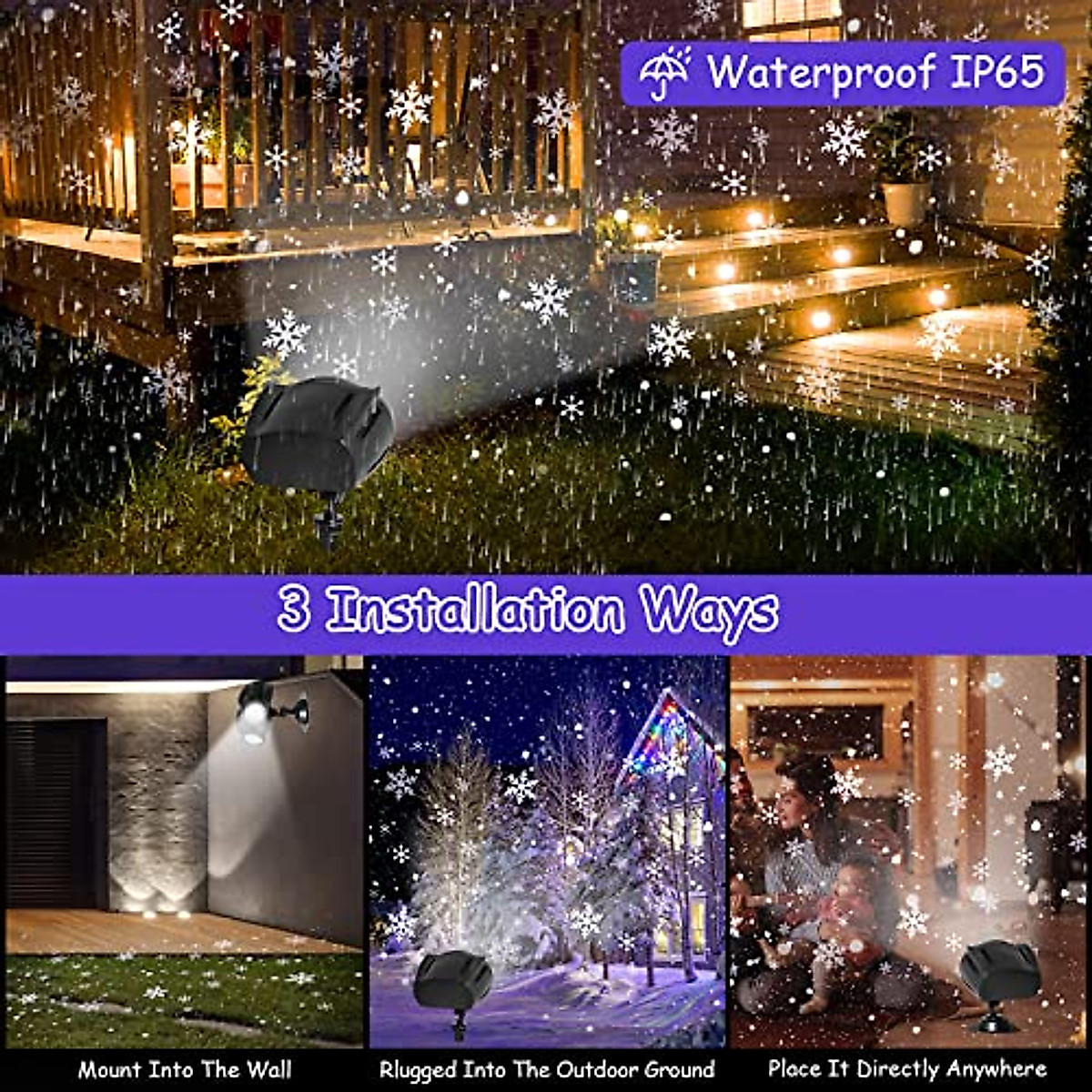 Christmas Dynamic Snowflake Projector Lights Outdoor, Owl Shape Apperance Design, IP65 Waterproof Indoor and Outdoor Snowfall Landscape Light for Xmas, Party, New Year, Holiday House Decoration